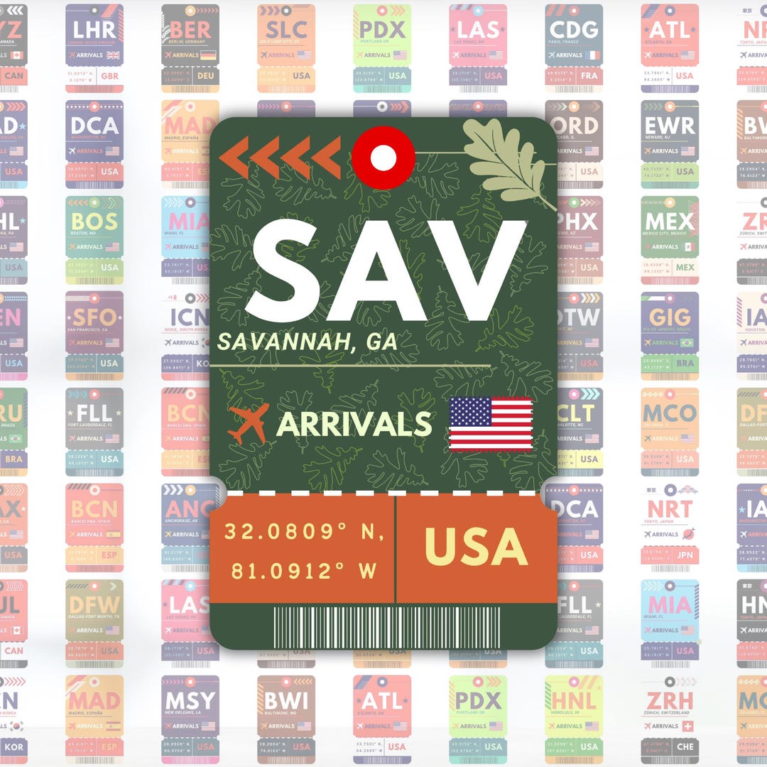 Savannah SAV Airport Luggage Tag Sticker | Boarding Pass Travel Sticker ...