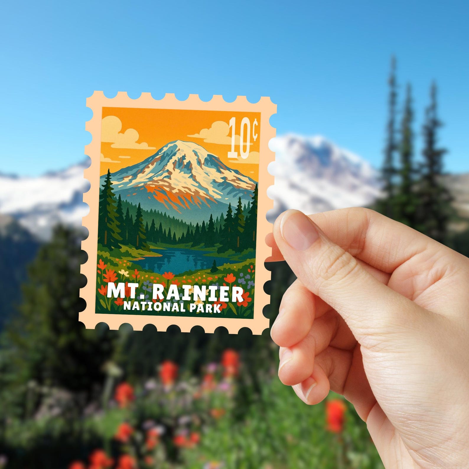 Mt. Rainier National Park Postage Stamp Vinyl Travel Sticker | Laptop ...