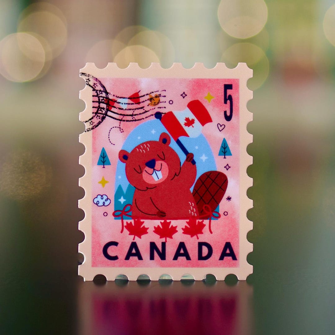 Canada Travel Stamp Vinyl Sticker | Cute Beaver Holding Canada Flag ...