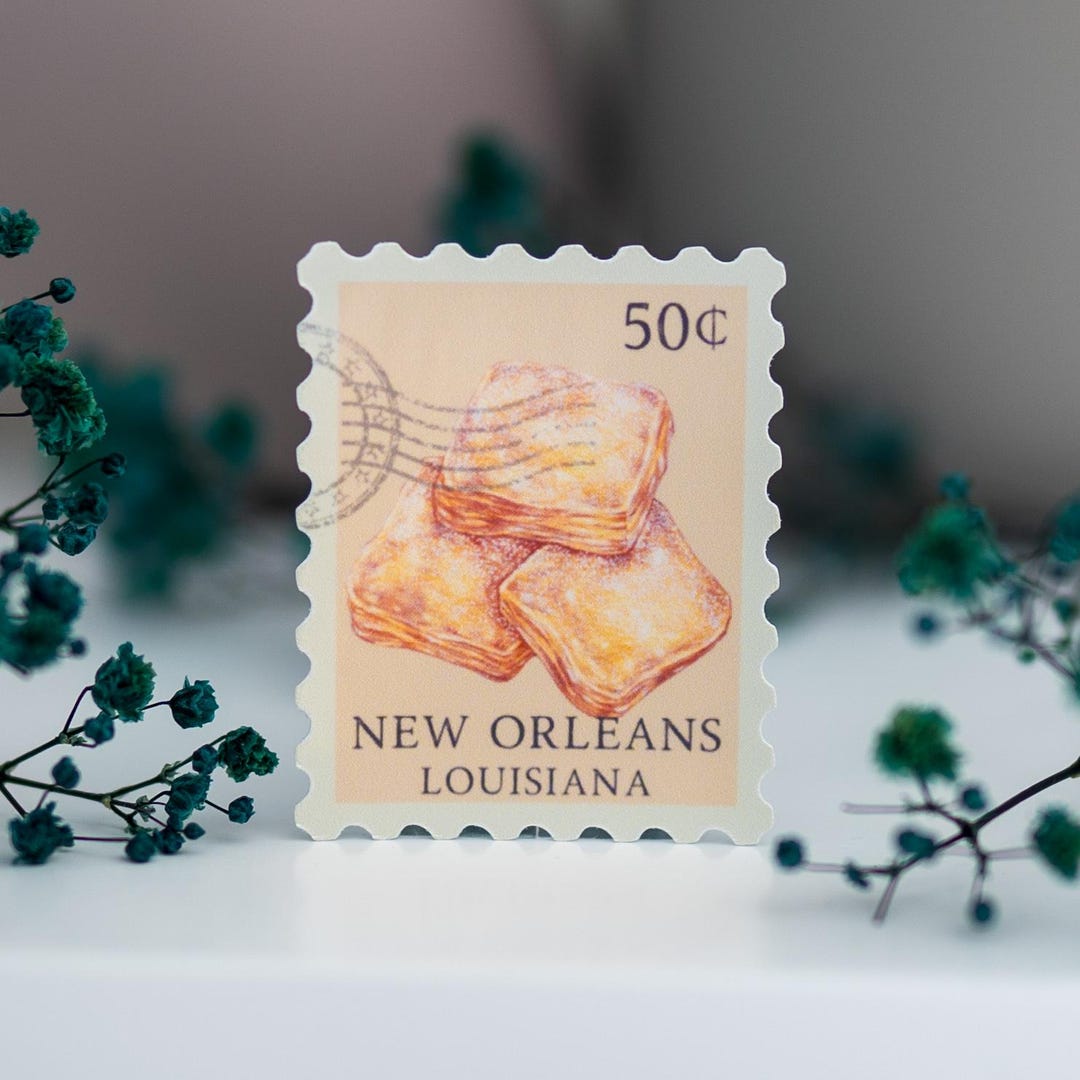 New Orleans Beignet Vinyl Sticker | Louisian Postage Stamp | Laptop ...