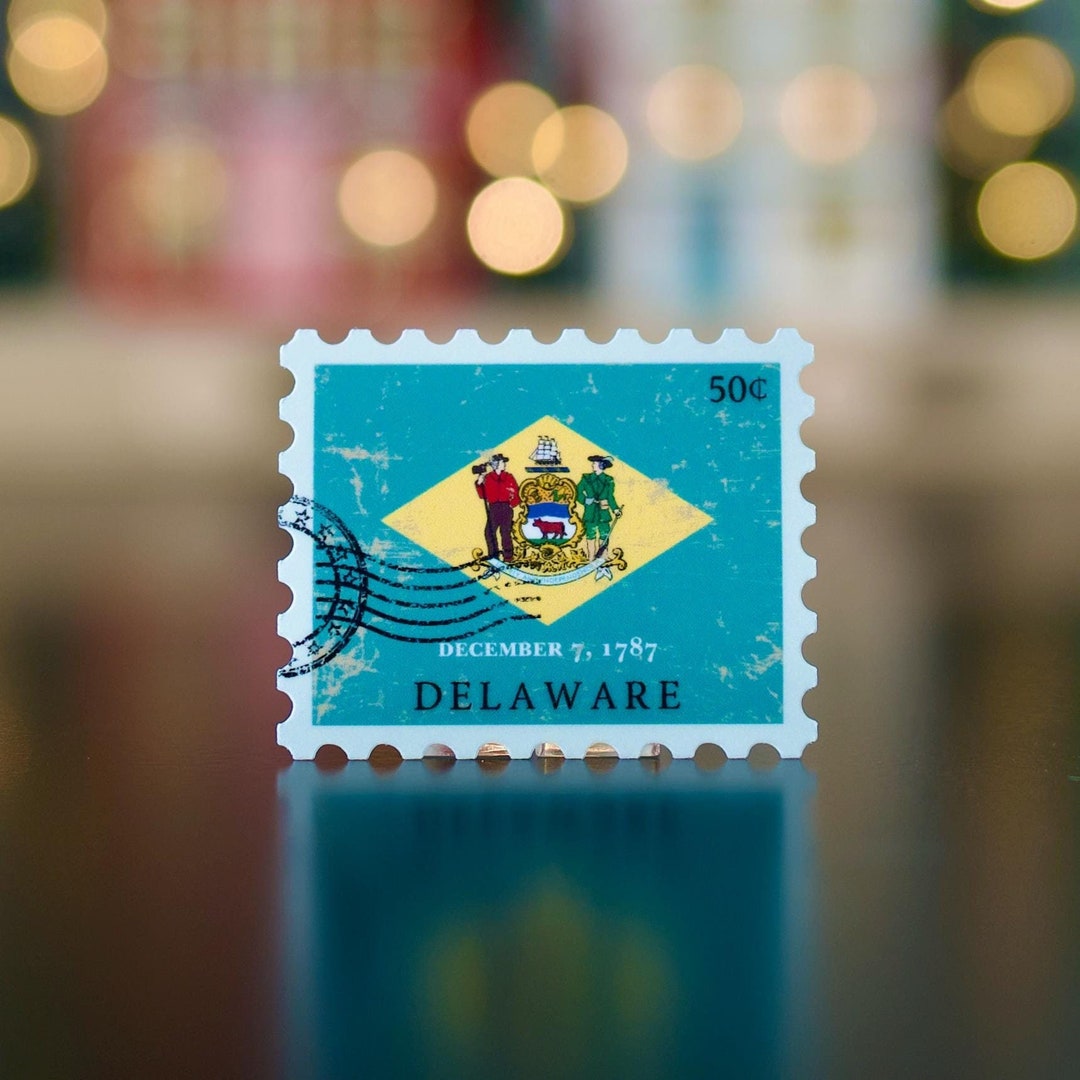 Delaware State Flag Vinyl Sticker | DE Vintage Postage Stamp | Laptop ...