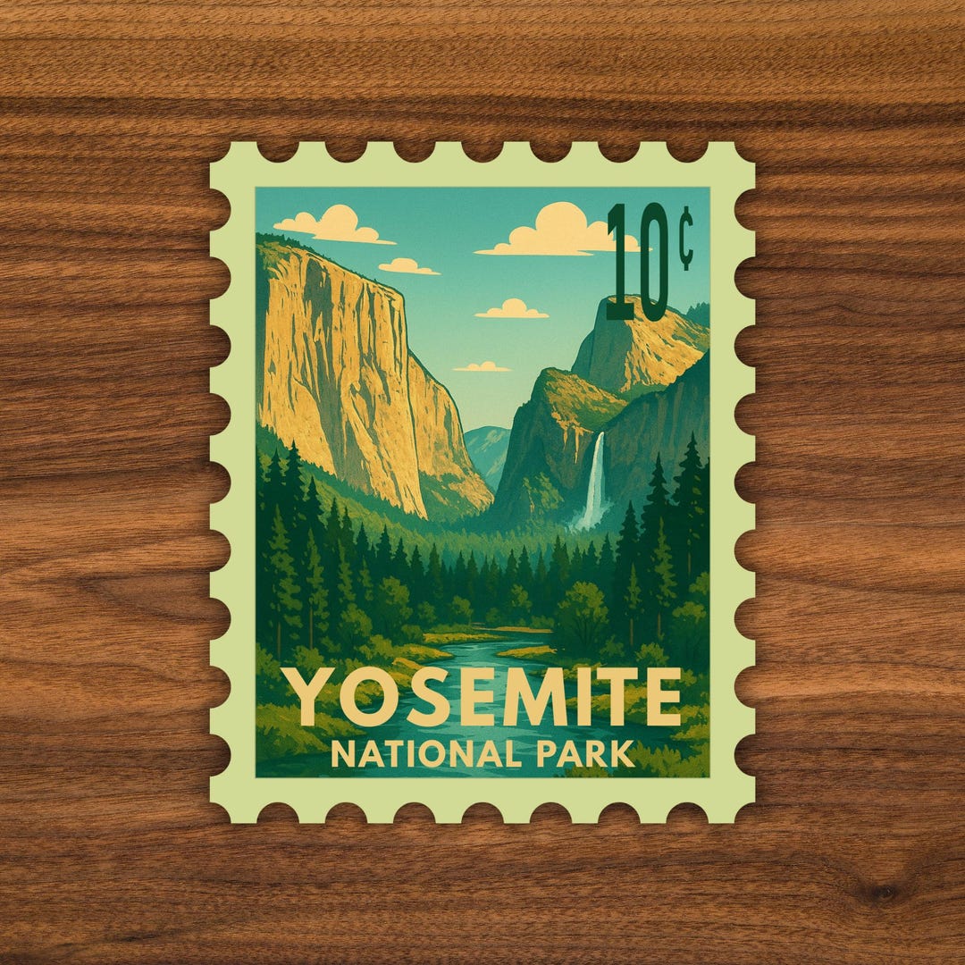 Yosemite National Park Postage Stamp Vinyl Travel Sticker | Laptop iPad ...