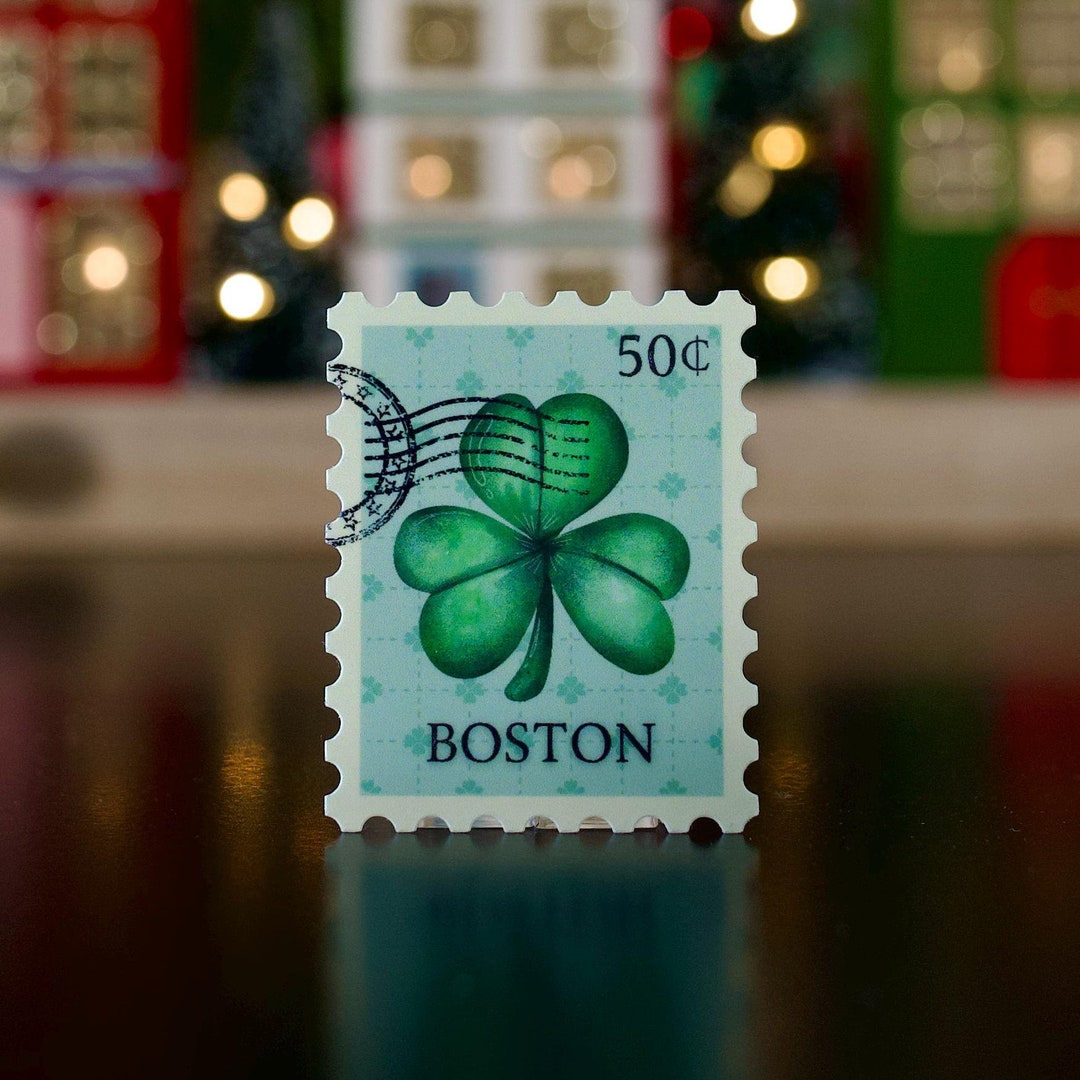 Boston Vinyl Sticker Boston Clover Leaf Postage Stamp Laptop iPad ...