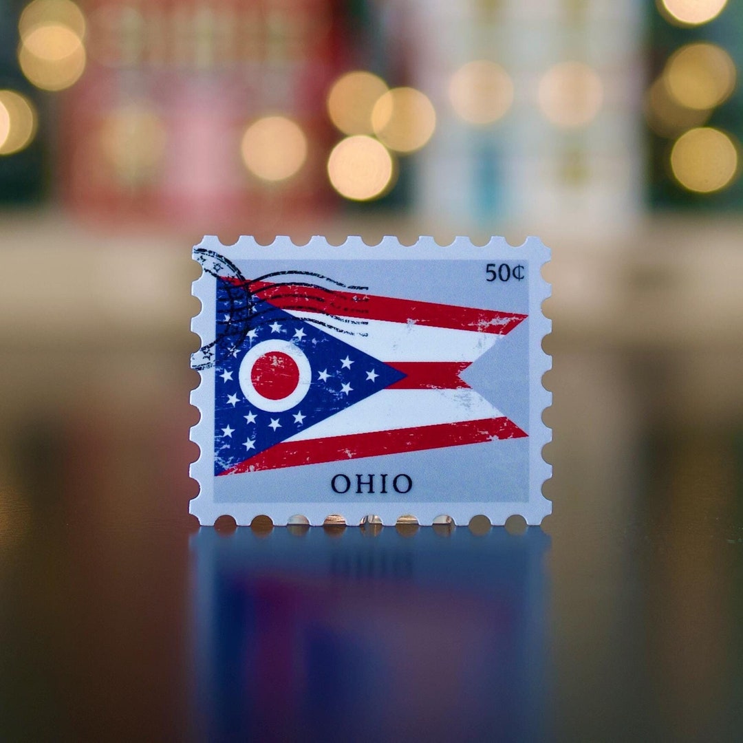 Ohio State Flag Vinyl Sticker | OH Vintage Postage Stamp | Laptop iPad ...