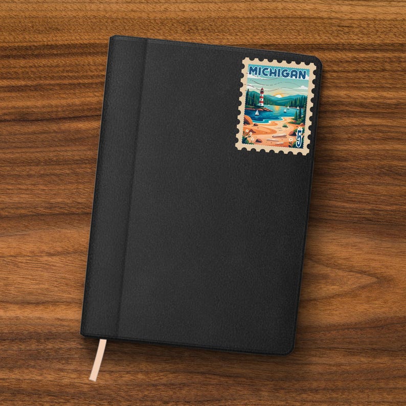 Michigan Travel Stamp Vinyl Travel Sticker | Lake Michigan Landscape ...