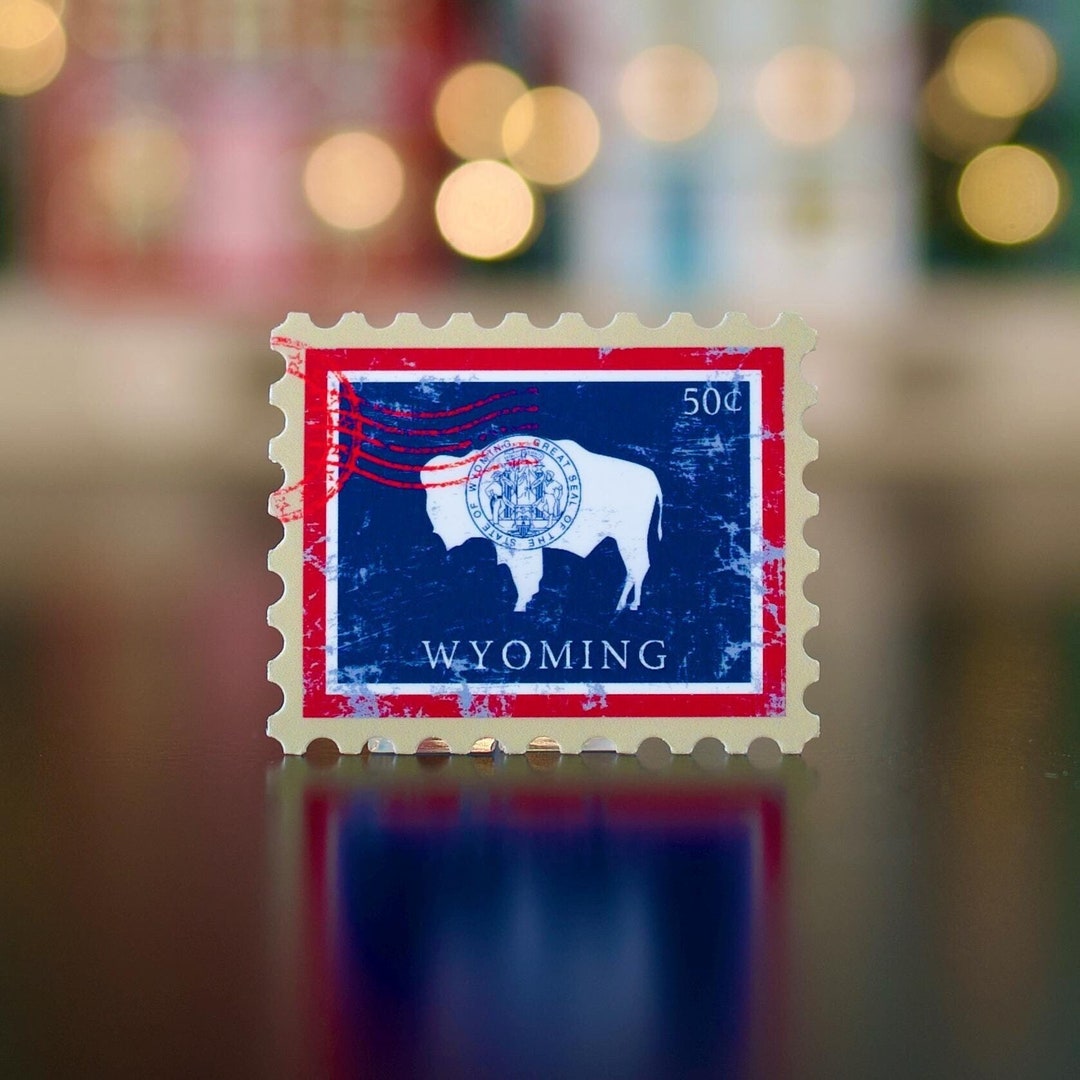 Wyoming State Flag Vinyl Sticker | WY Travel Stamp Style | Laptop iPad ...