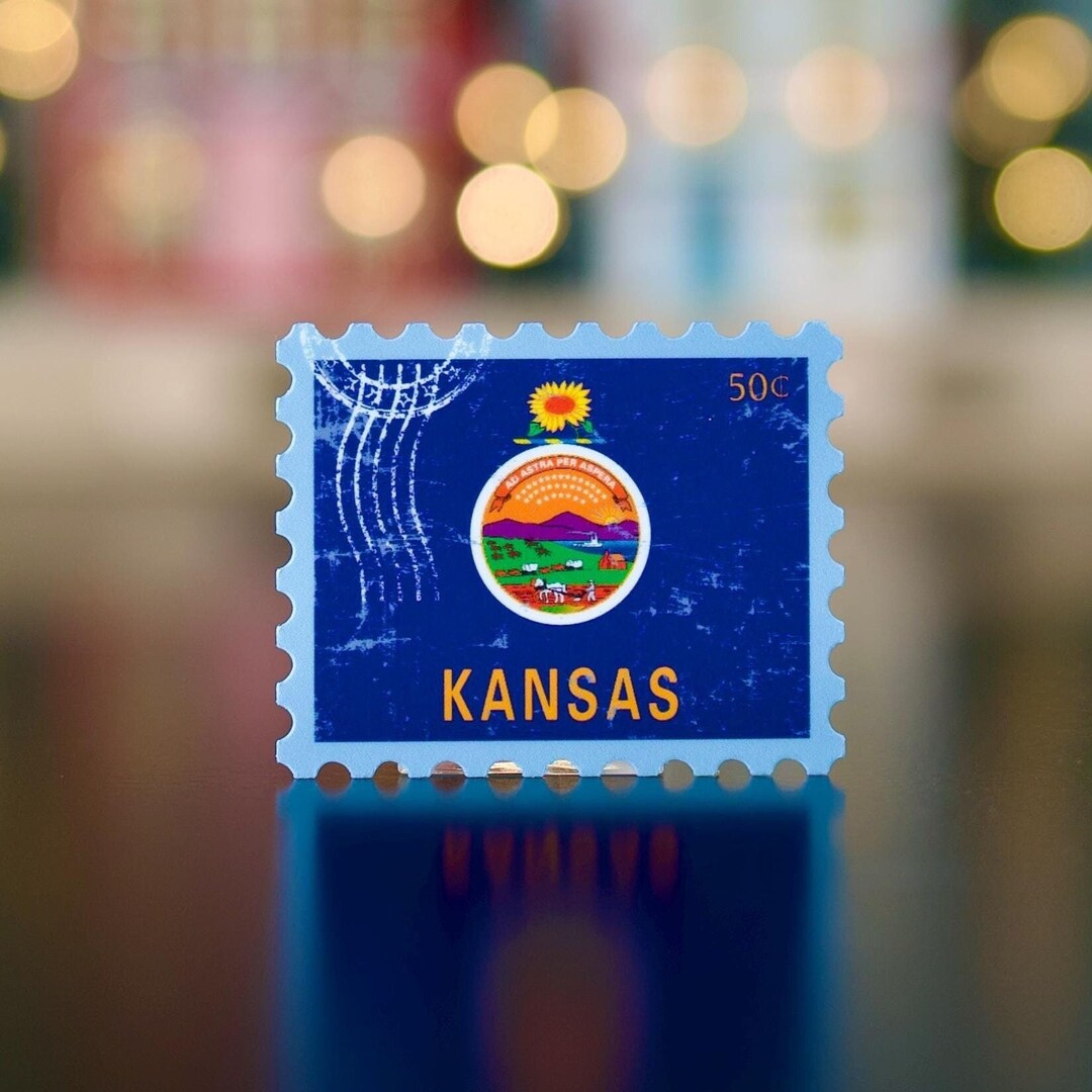 Kansas State Flag Vinyl Sticker | KS Travel Stamp Style | Laptop iPad ...