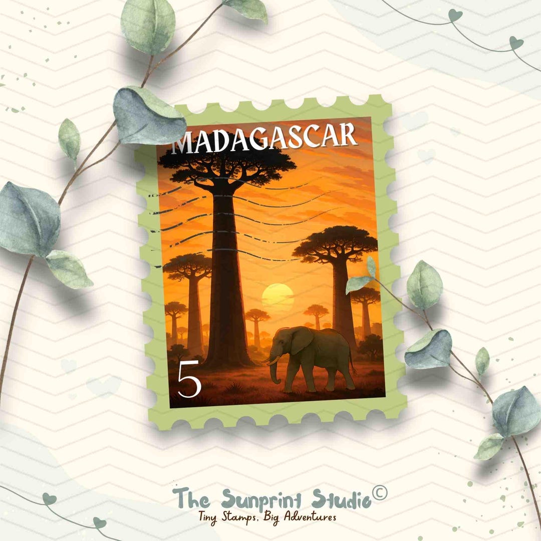 Madagascar Travel Stamp Vinyl Sticker | Madagascar Baobab Trees Stamp ...