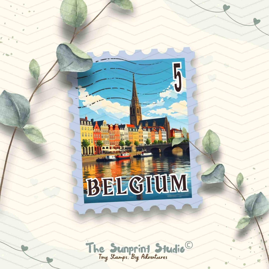 Belgium Travel Stamp Vinyl Sticker | Belgium Landscape Stamp Sticker ...