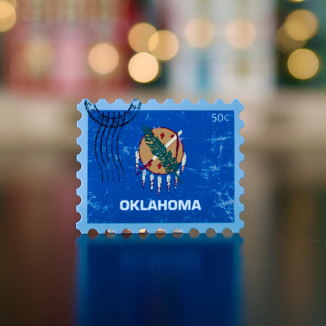Oklahoma State Flag Vinyl Sticker | OK Travel Stamp Style | Laptop iPad ...