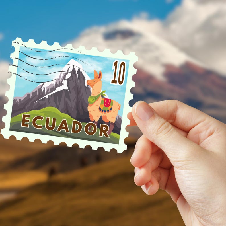 Ecuador Postage Stamp Vinyl Travel Sticker | Cotopaxi Mountain Volcano ...