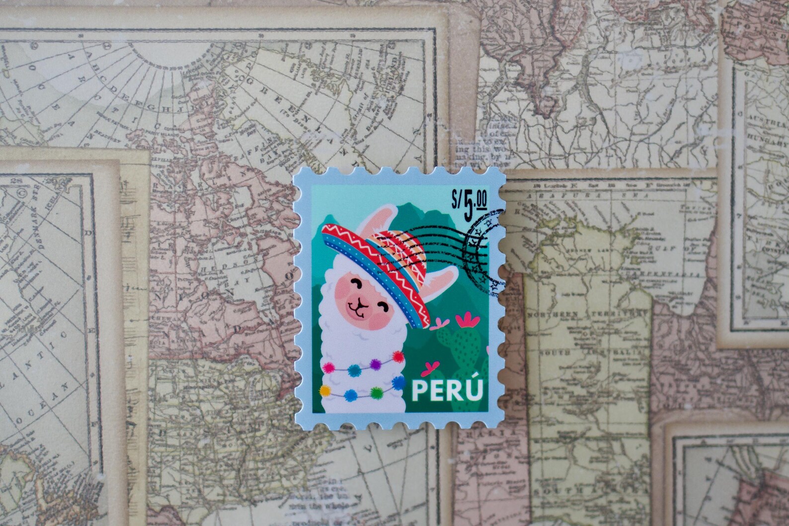 Peru Travel Stamp Vinyl Sticker | Cute Colorful Alpaca Peruvian Stamp ...