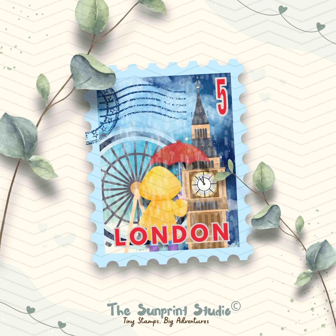 London UK Travel Stamp Vinyl Sticker | Rainy London Eye Big Ben Stamp ...