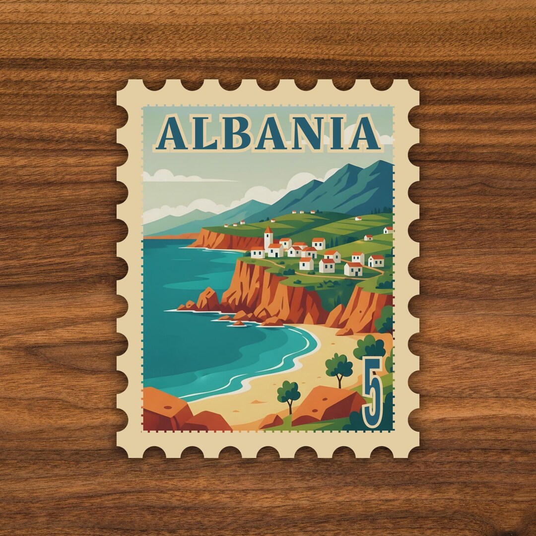 Albania Postage Stamp Vinyl Travel Sticker | Albanian Riviera Coastline ...