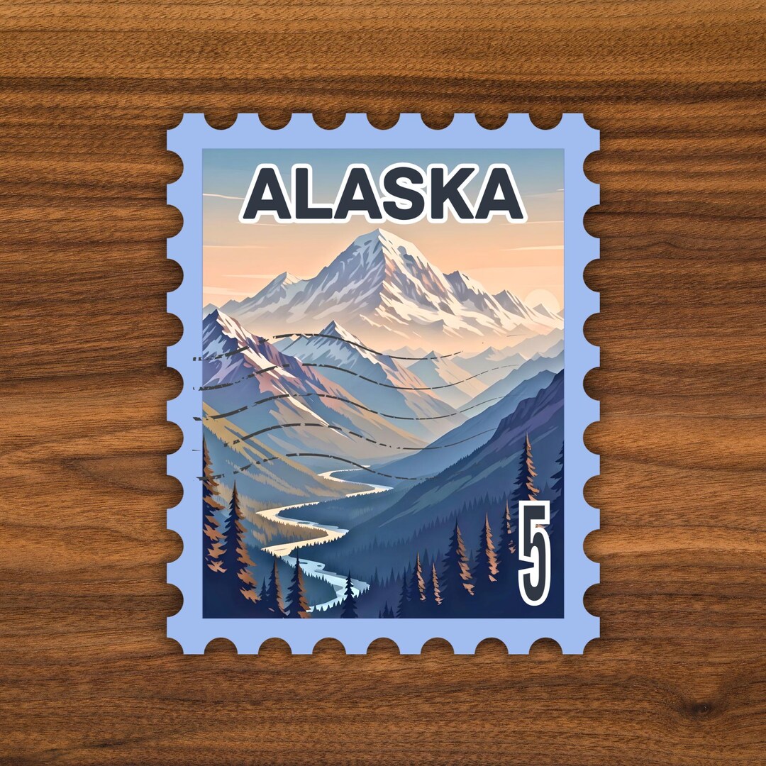 Alaska Postage Stamp Vinyl Travel Sticker | Denali National Park Stamp ...
