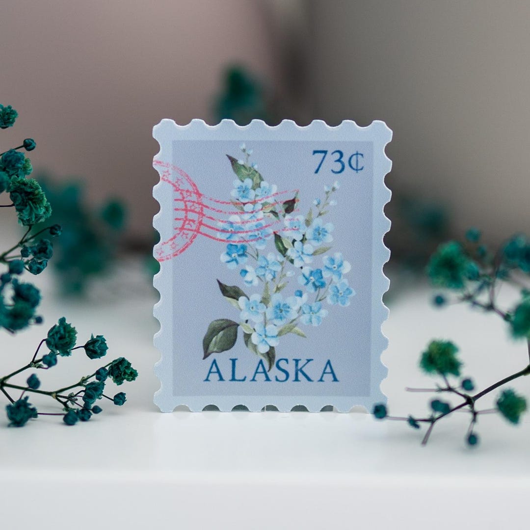 Alaska Forget Me Not Flower Vinyl Sticker | AK State Postage Stamp ...