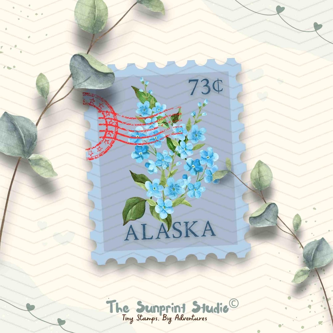 Alaska Forget Me Not Flower Vinyl Sticker | AK State Travel Stamp ...