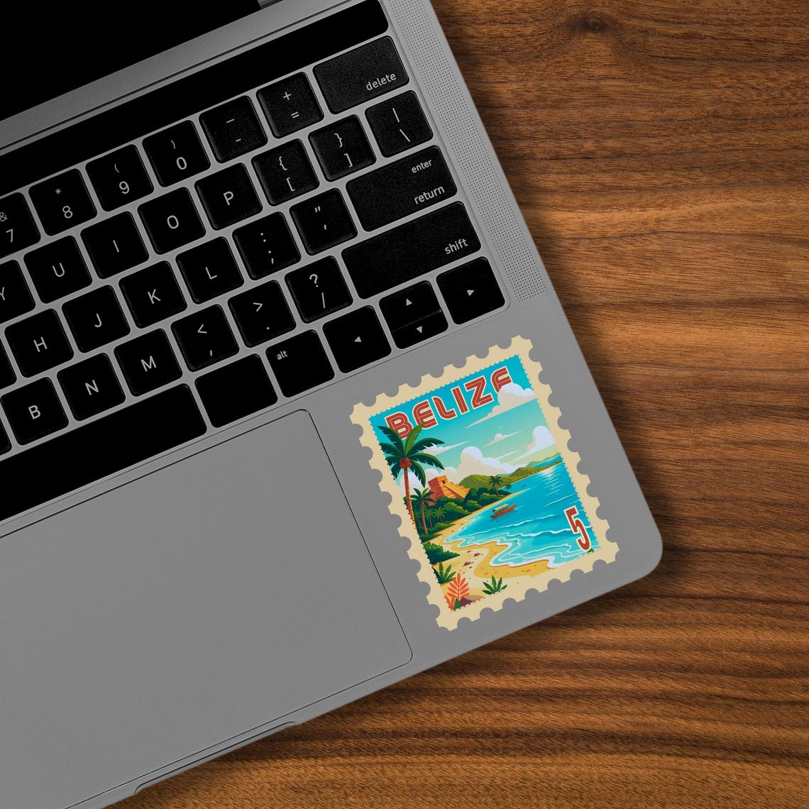 Belize Travel Stamp Vinyl Sticker | Belize Shoreline Mayan Pyramid ...