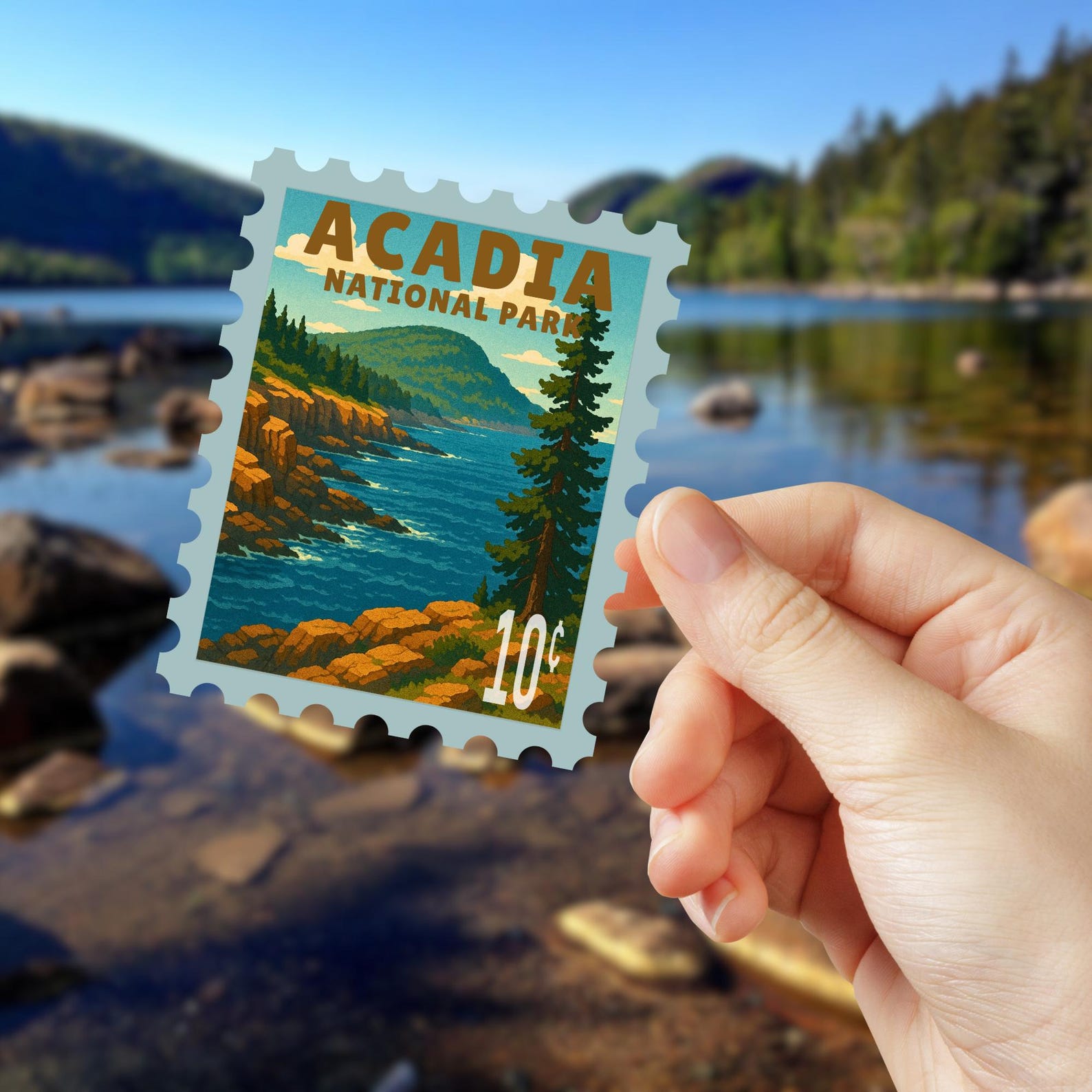 Acadia National Park Postage Stamp Vinyl Travel Sticker | Laptop iPad ...