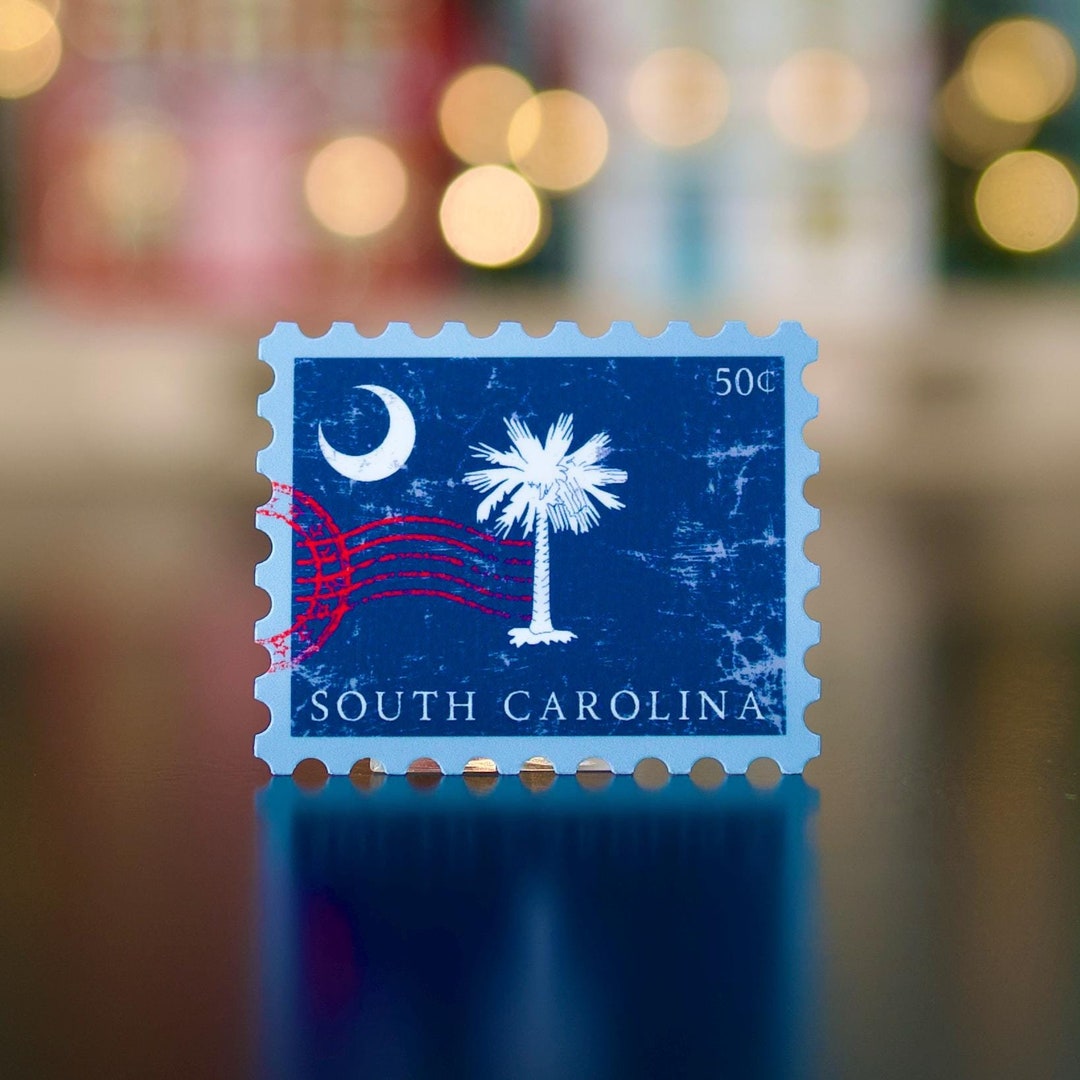 South Carolina State Flag Vinyl Sticker | SC Travel Stamp Style ...