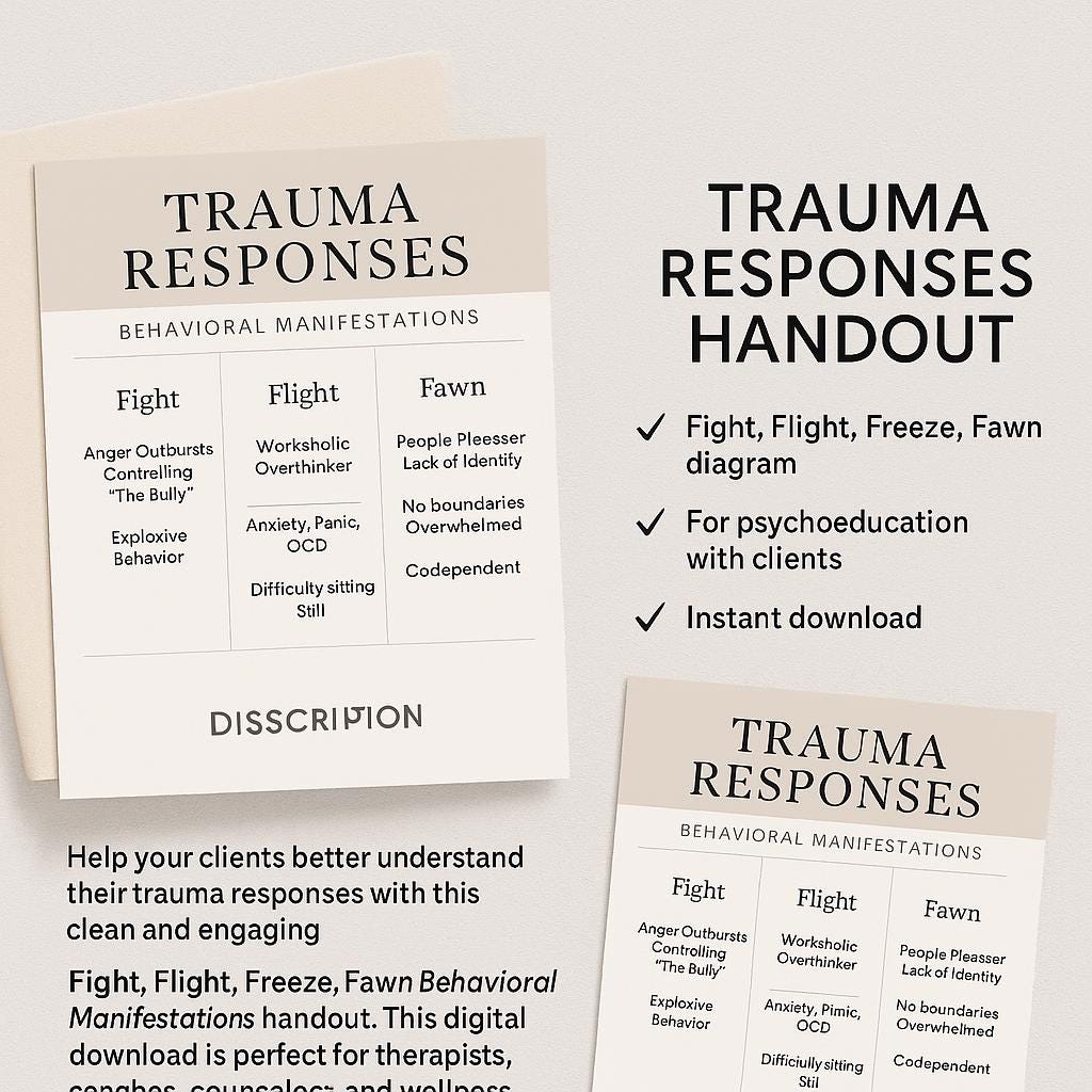 Trauma Responses Handout | Fight, Flight, Freeze, Fawn | Digital ...