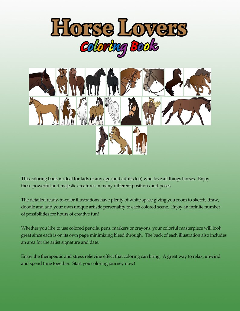 Horse Lovers Coloring Book - Etsy