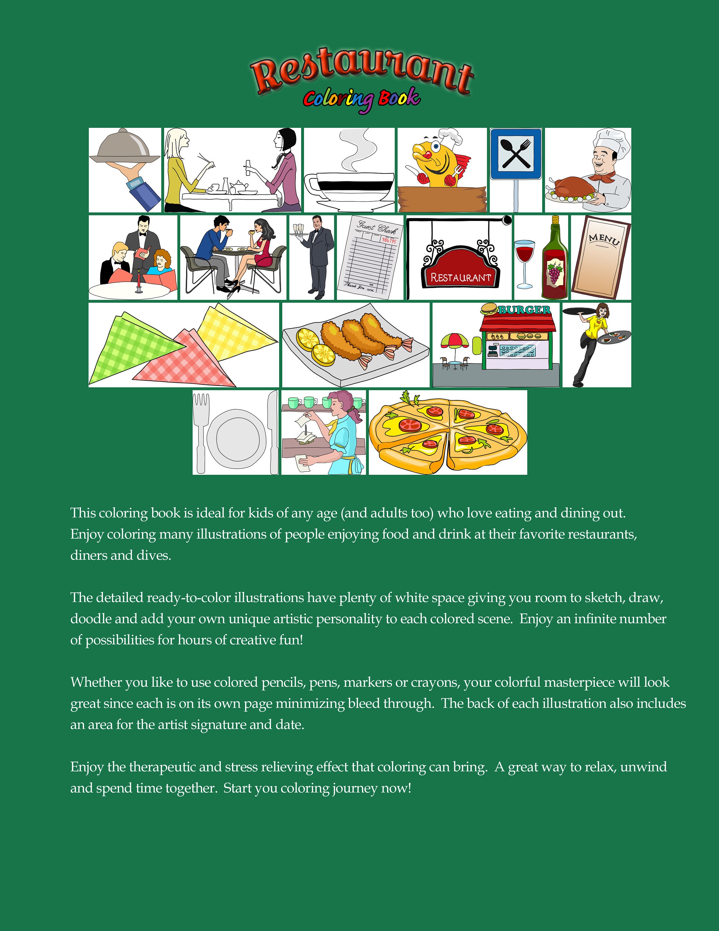 Restaurant Coloring Book - Etsy