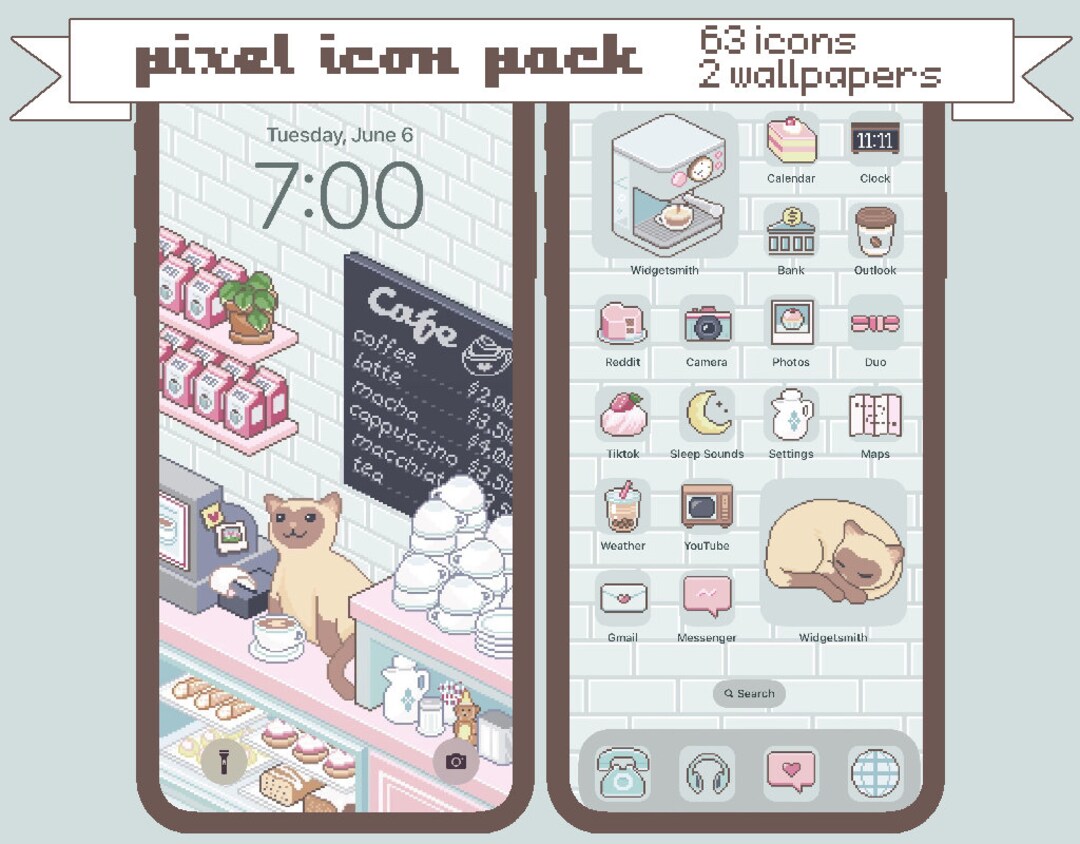 Cat Cafe 63 Pixel App Icon Pack for Ios / Android - Etsy