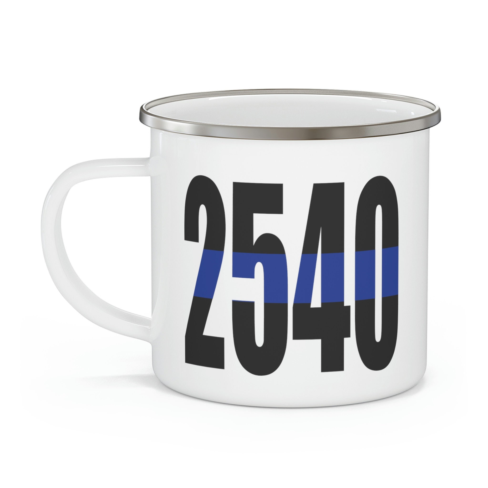 Personalized Police Thin Blue Line Enamel Camping Mug With Badge Number ...