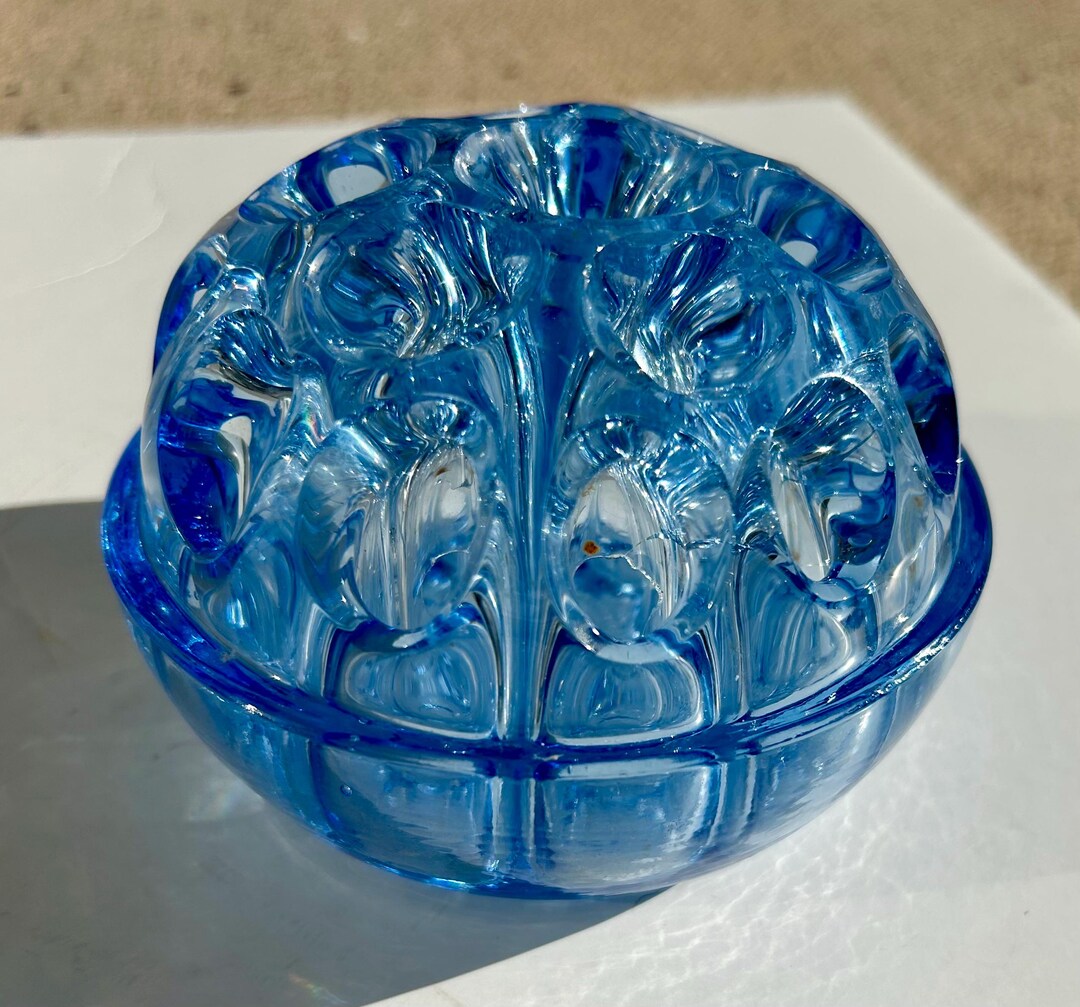 RARE* Vintage Large Blue Glass French Floral Frog, Flower Frog, 4 1/2 ...