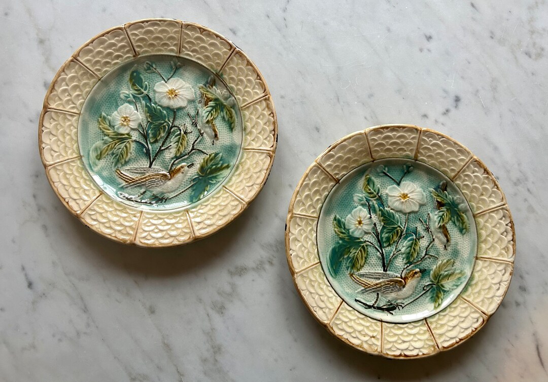 Set of 2 Antique French Barbotine Majolica Decorative Plates - Etsy