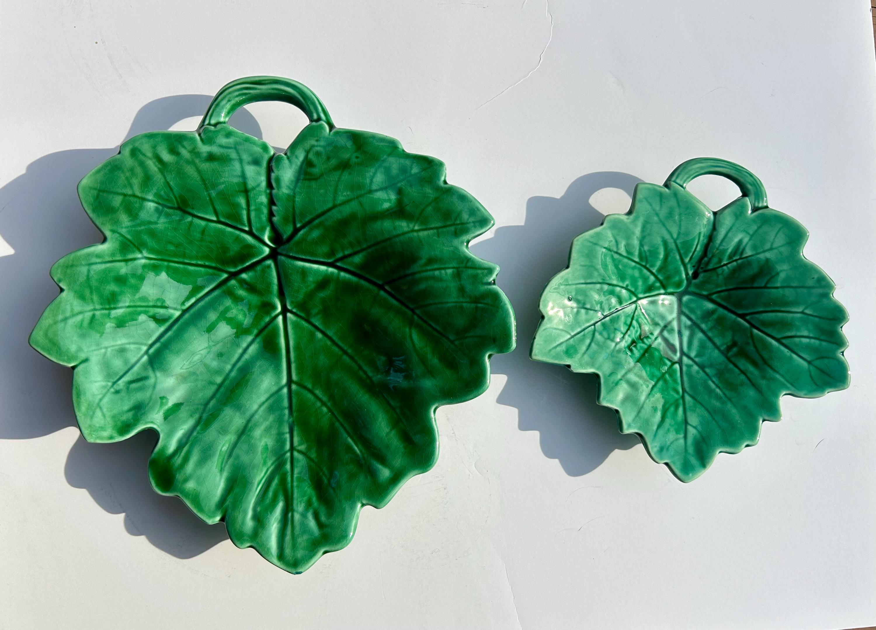 Antique French Majolica Sarreguemines Green Leaf Plates Set of 2 small ...