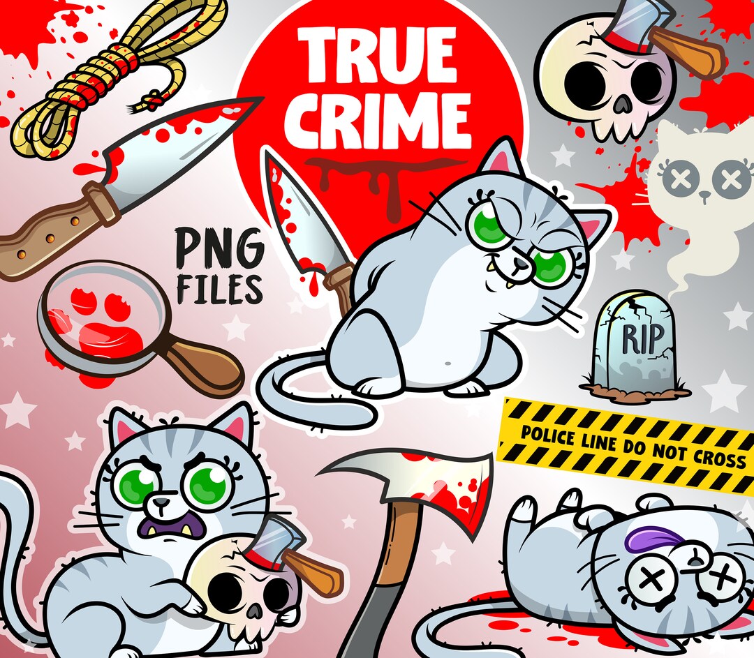 True Crime Cat Clipart, Funny Cat Bundle, Printable Digital Download ...