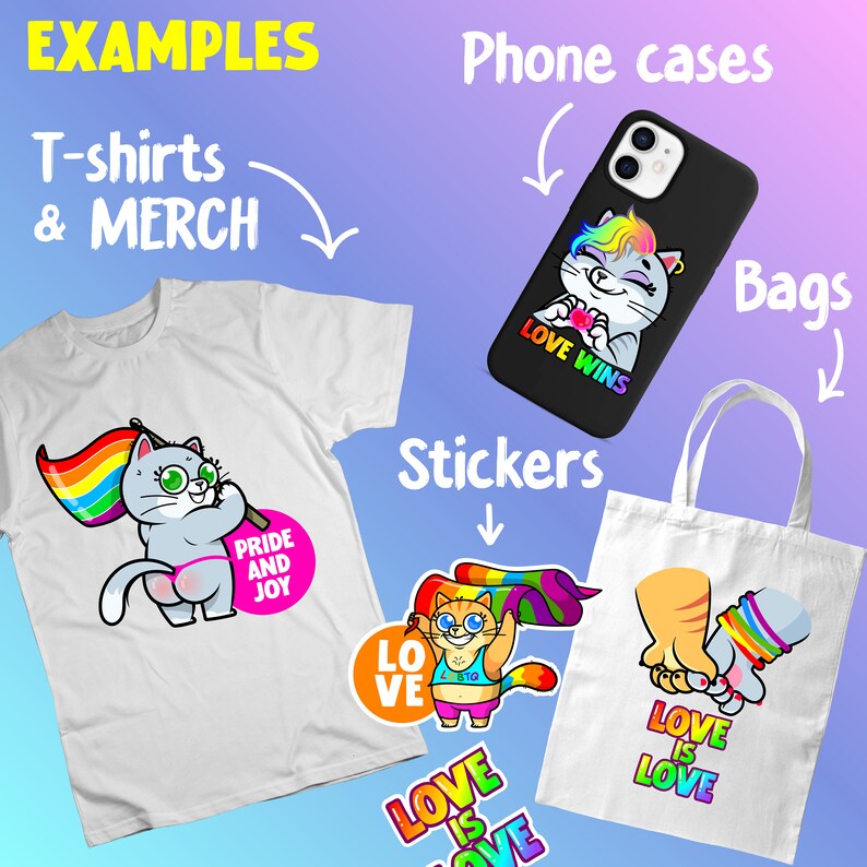 Cats and Love Lgbtq Pride Clipart Png Printable, Gay Pride LGBTQ Bundle ...