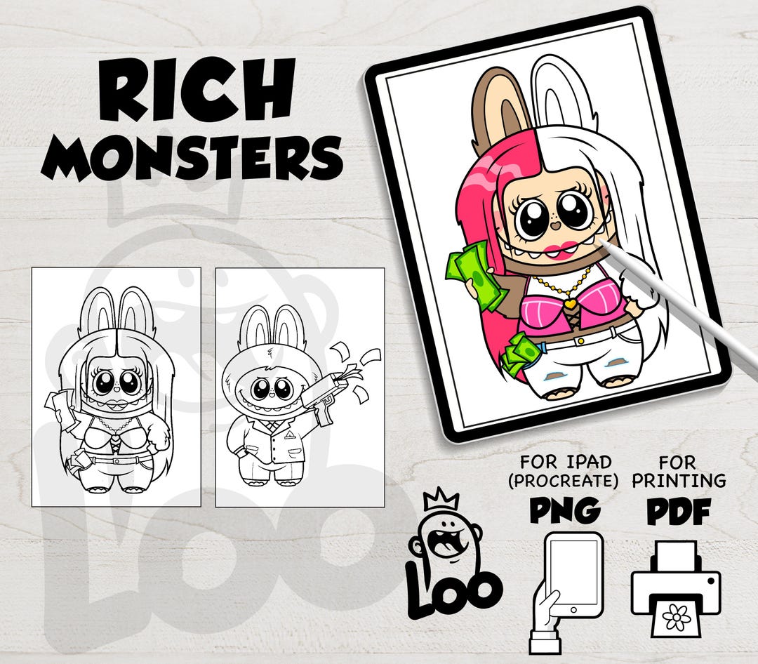 Labubu Coloring Book for Procreate, Bold and Easy Coloring Pages Adults ...