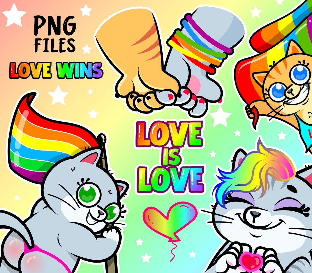 Cats and Love Lgbtq Pride Clipart Png Printable, Gay Pride LGBTQ Bundle ...