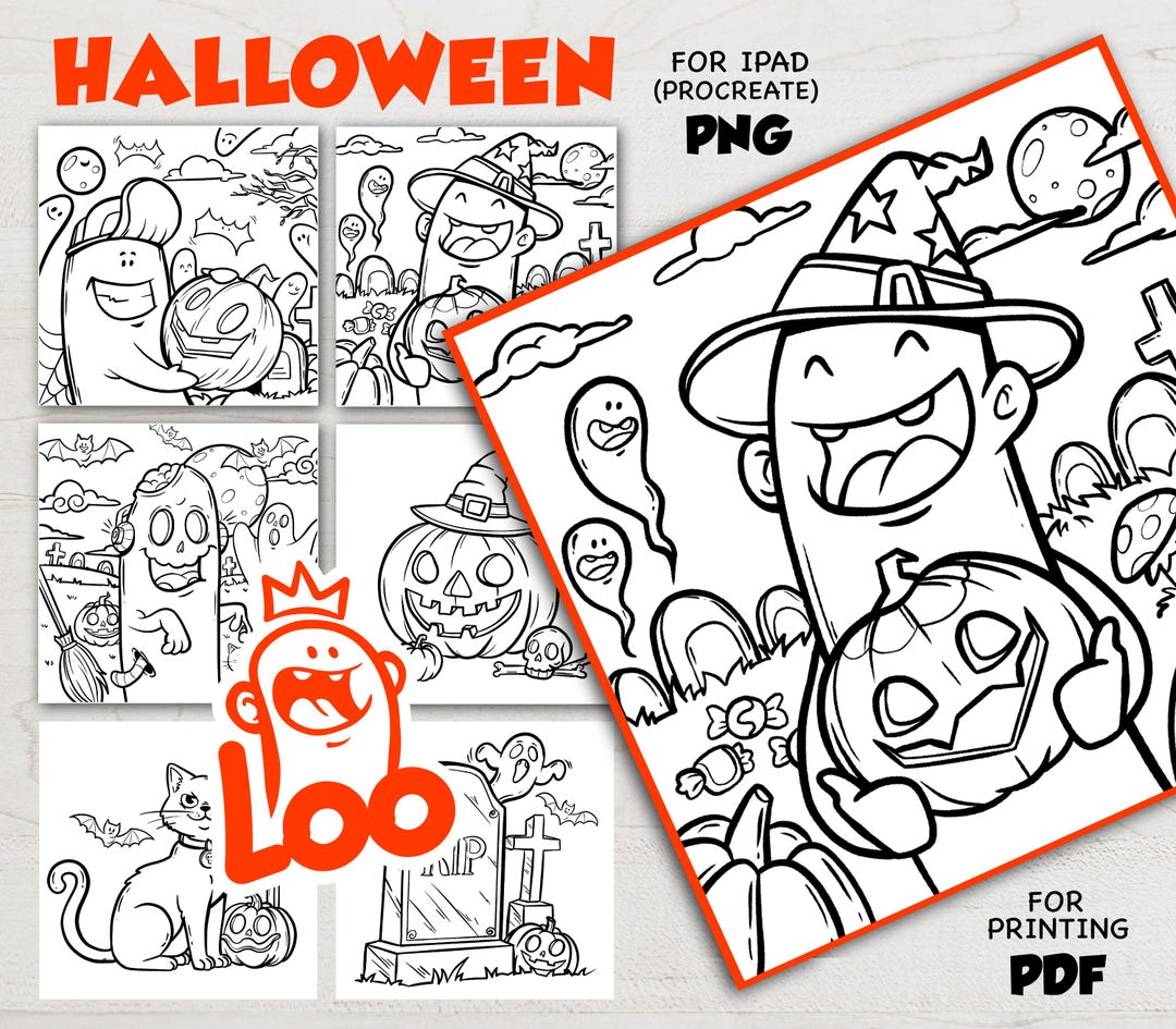 Halloween Coloring Book for Procreate, Bold and Easy Coloring Pages for ...