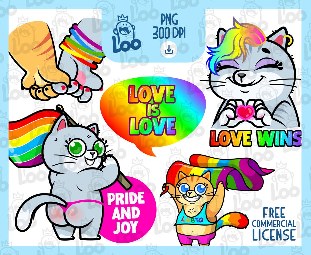 Cats and Love Lgbtq Pride Clipart Png Printable, Gay Pride LGBTQ Bundle ...