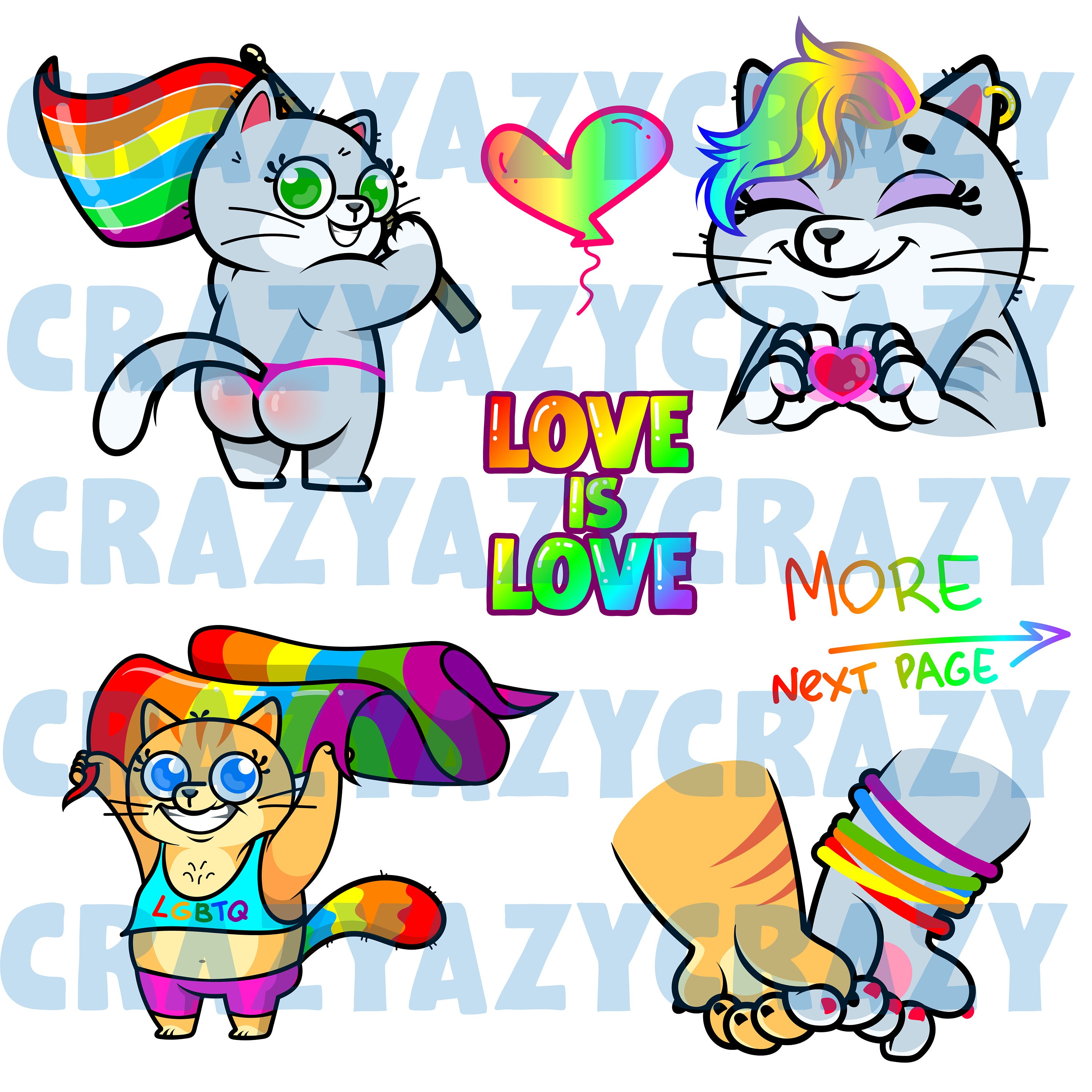 Cats and Love Lgbtq Pride Clipart Png Printable, Gay Pride LGBTQ Bundle ...