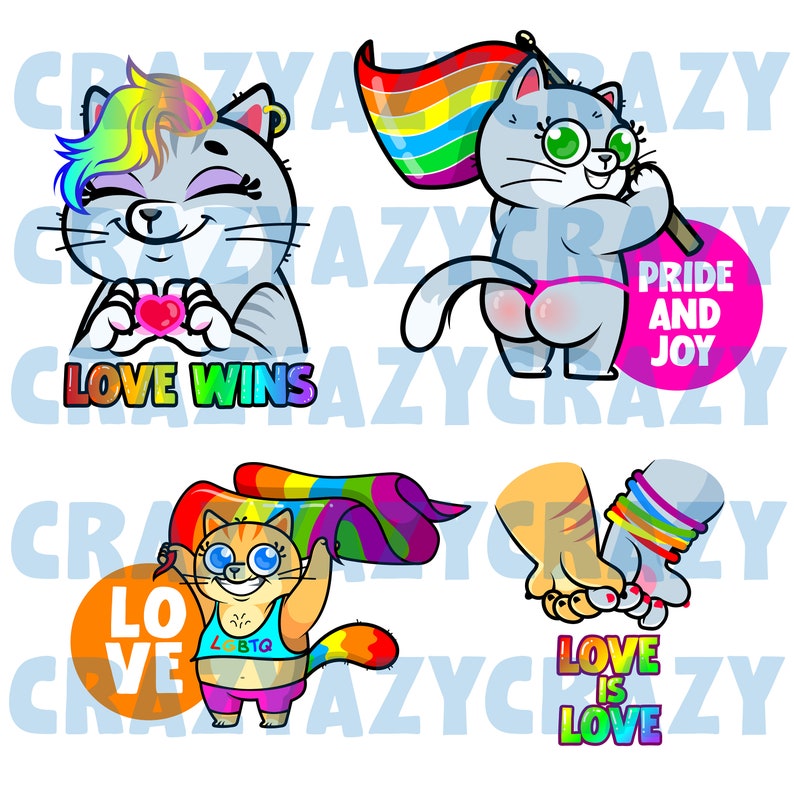 Cats and Love Lgbtq Pride Clipart Png Printable, Gay Pride LGBTQ Bundle ...