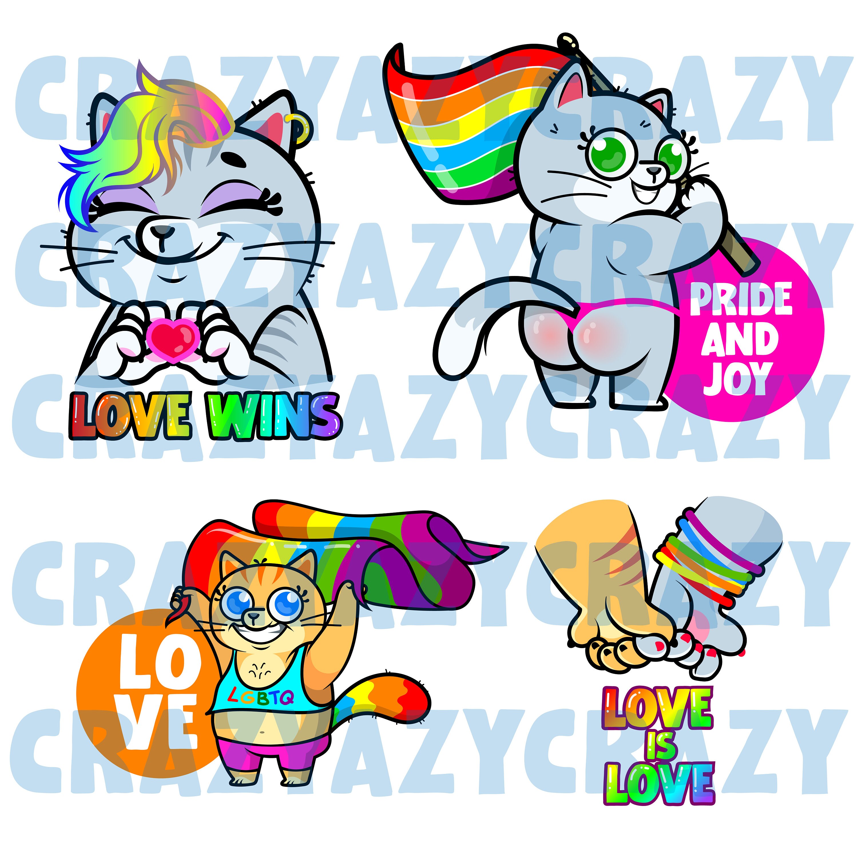 Cats and Love Lgbtq Pride Clipart Png Printable, Gay Pride LGBTQ Bundle ...