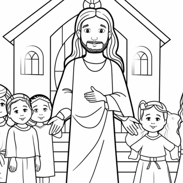Jesus and Children Coloring Page - Etsy