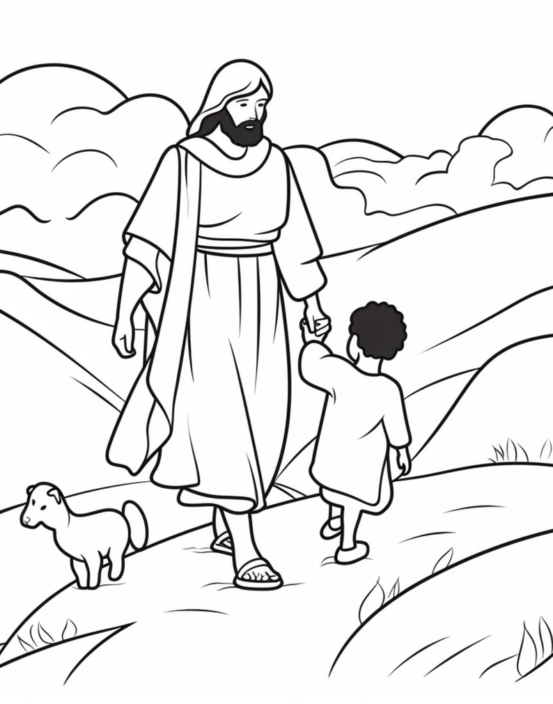 Kids Jesus Coloring Page - Child Following Jesus Coloring Page ...