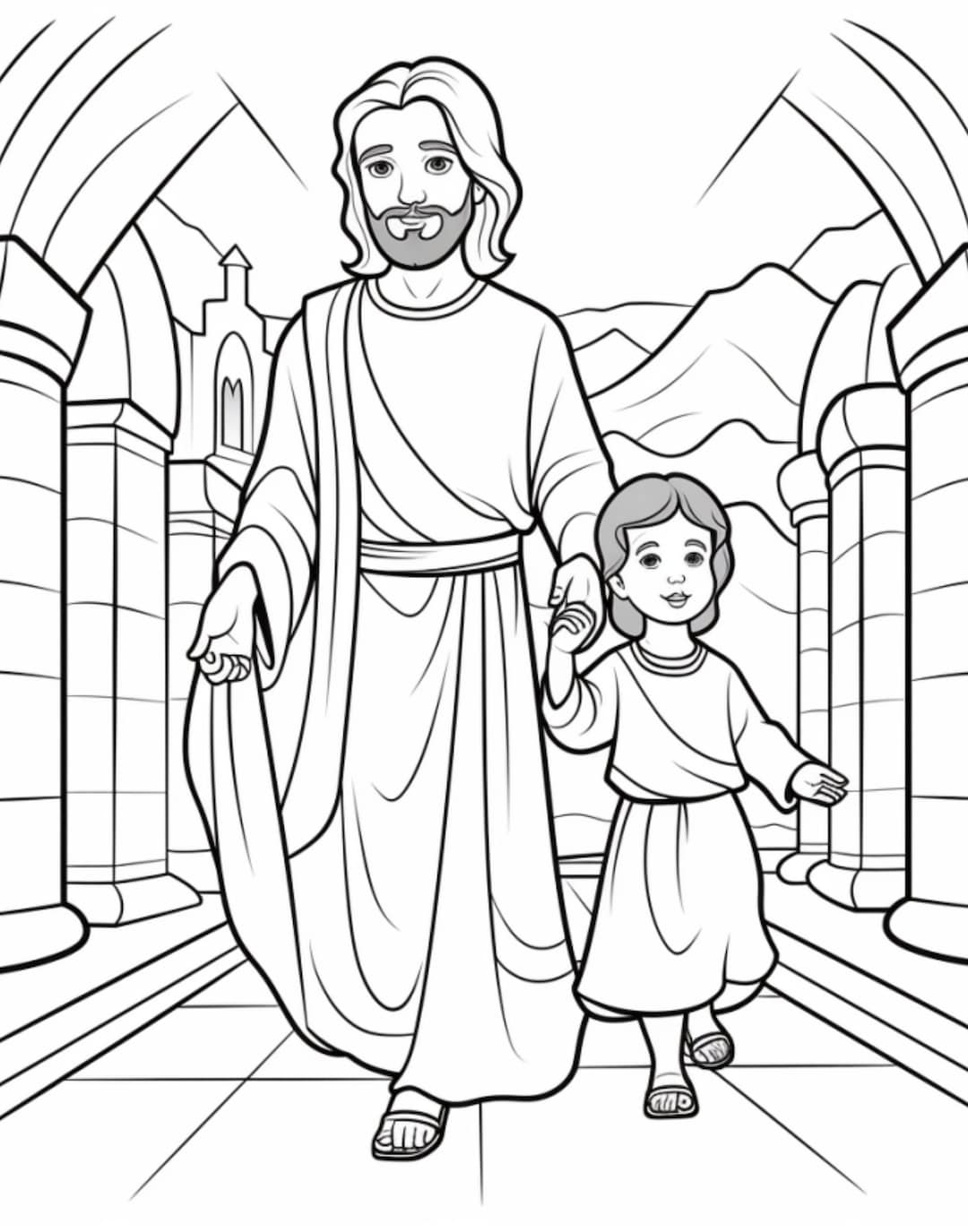 Kids Jesus Coloring Page - Child Following Jesus Coloring Page ...