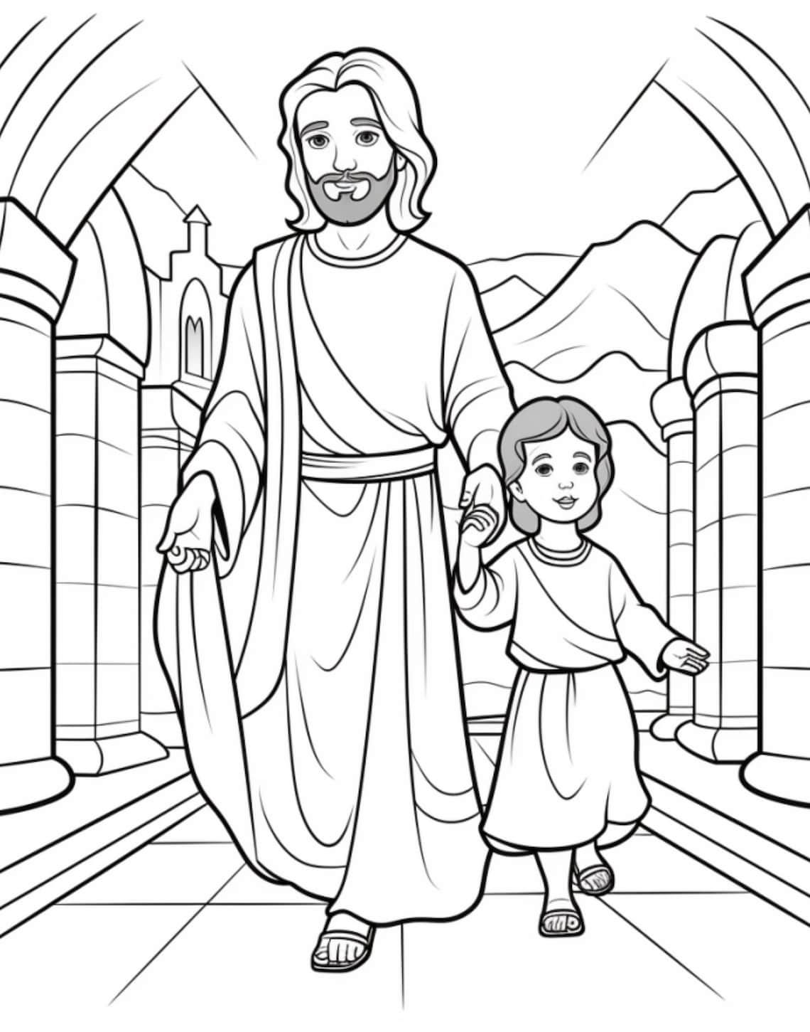 Kids Jesus Coloring Page - Child Following Jesus Coloring Page ...