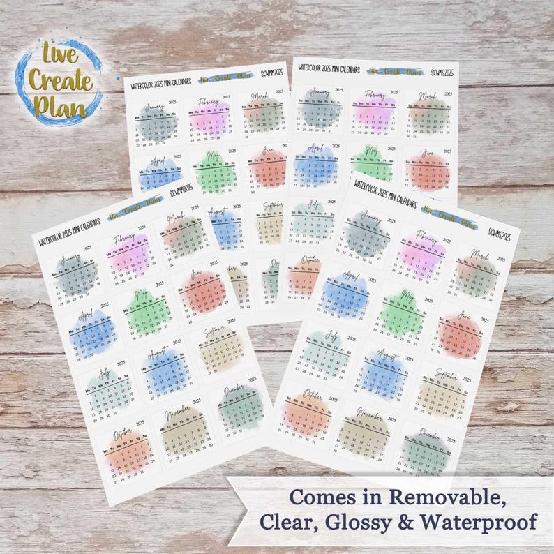 2025 Watercolor Monthly Calendar Stickers for Planners - Etsy