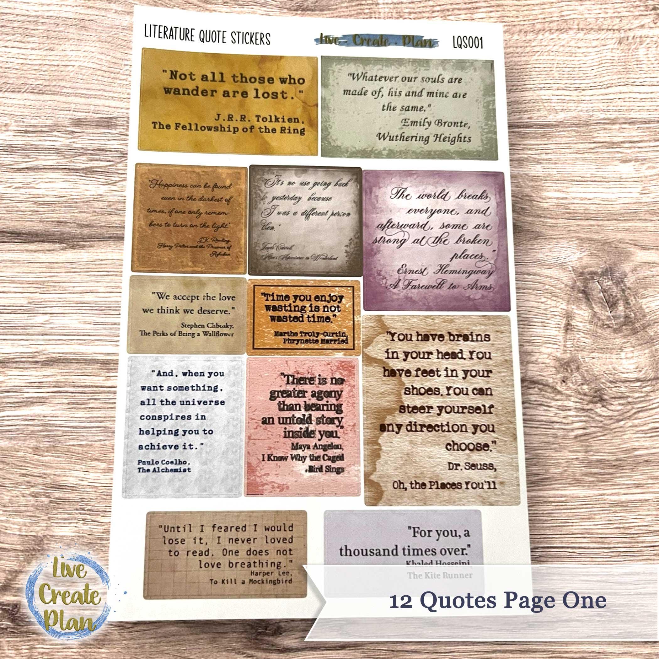 Printed Vintage Paper Book Quote Stickers, Junk Journal, Quotes From ...