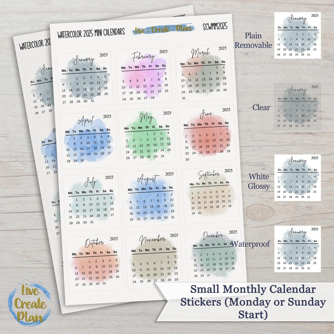 2025 Watercolor Monthly Calendar Stickers for Planners - Etsy