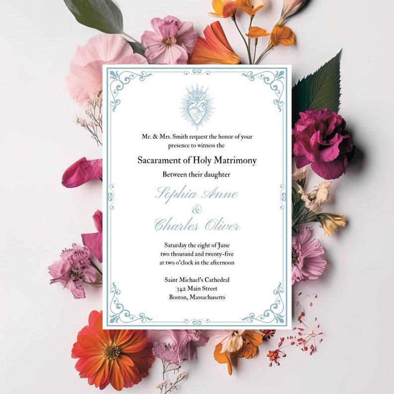 Catholic Wedding Invitation Sacred Heart, Catholic Vintage Wedding ...