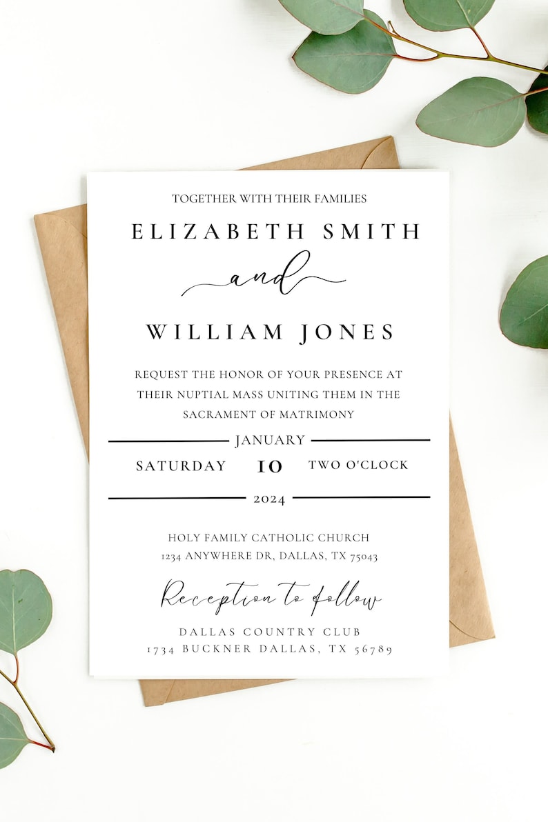 Catholic Wedding Invitation Editable Template - Etsy